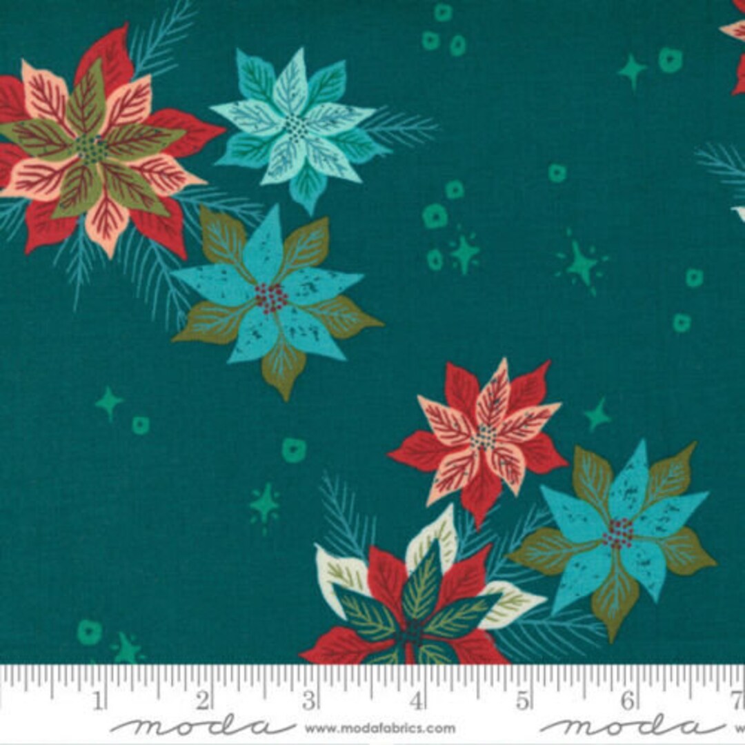 Moda Cheer & Merriment Poinsettia Quilt Fabric Style 45531/22 Teal ...