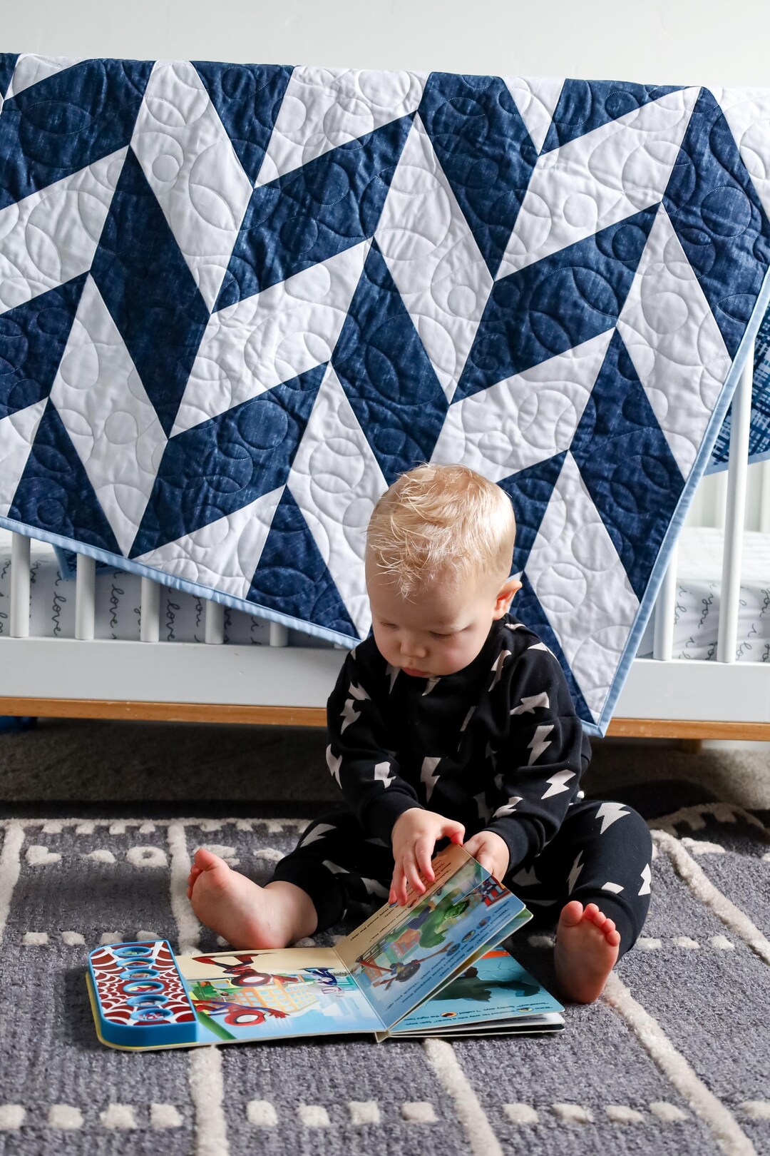 Pre-cut Zig Zags in Blue Baby Boy Quilt Kit With Pattern and Fabric ...