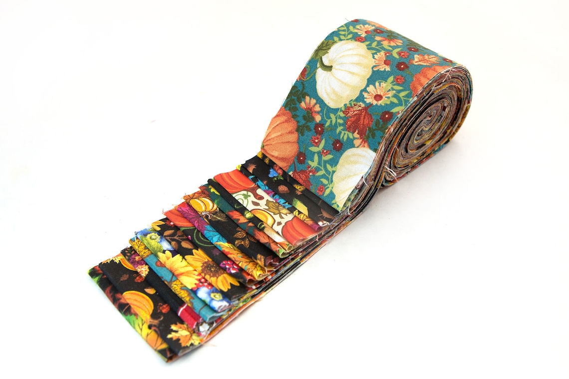 Fall and Harvest Jelly Roll Pre Cut Strips Quilt Fabric 16 Pieces 2.5 ...