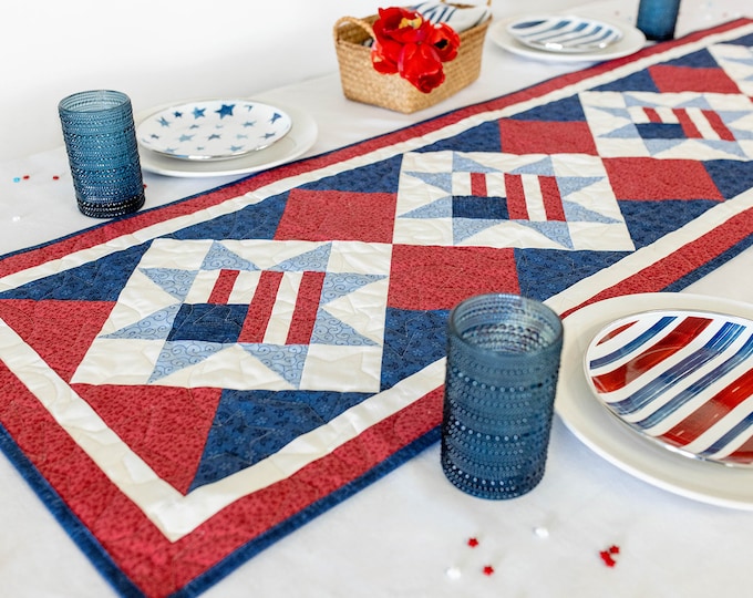 Quilted 72 Inch or 44 Inch Patriotic Runner, Handmade Quilted 4th of ...