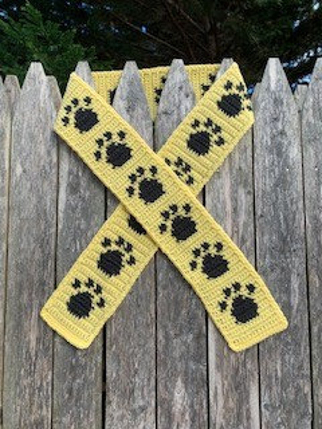 Crocheted Paw Print Scarf - Yellow & Black - Etsy