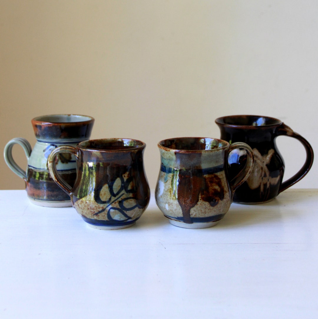 Vintage Pottery Mugs 4 X Pottery Cups 1980 Studio Pottery Rustic ...