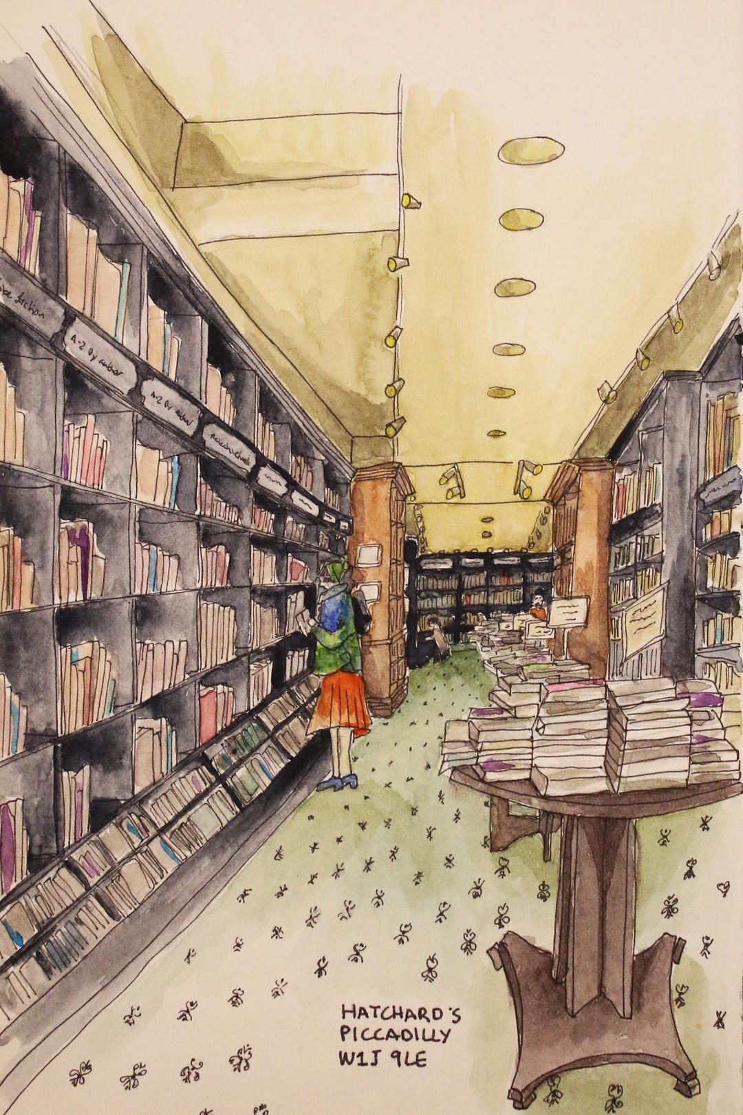 LONDON BOOKSHOP High Quality Giclée Print / Travel Sketch / Watercolour ...