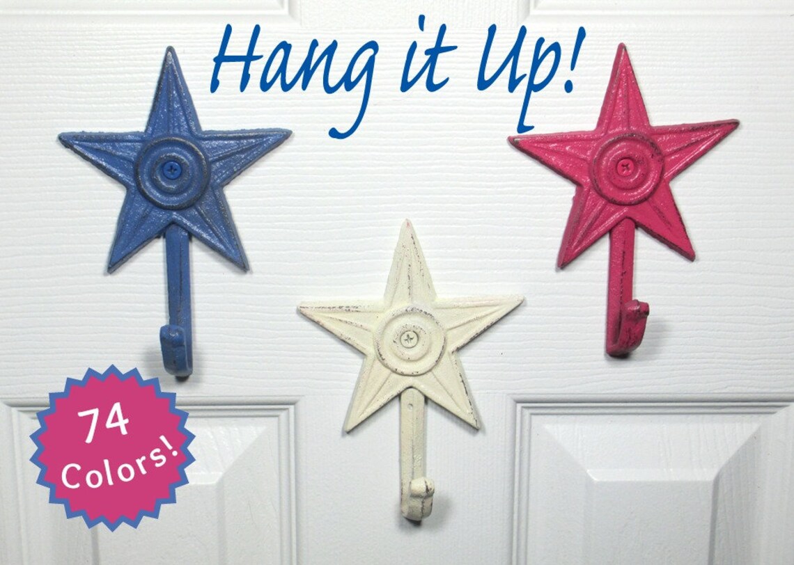 Star Wall Hanger Hooks Set of 3 Cast Iron Shabby Chic in Blue | Etsy