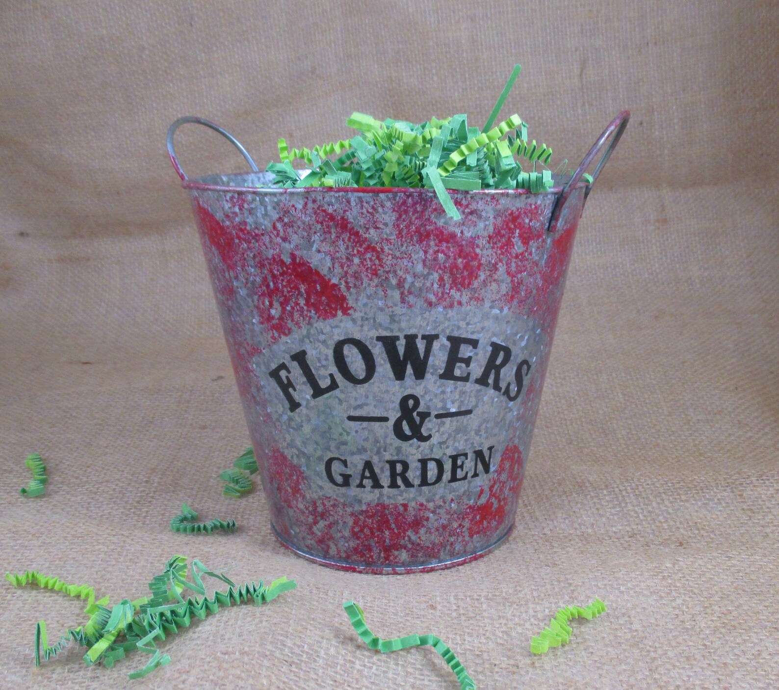 Flower Garden Tin Bucket Hand-painted Red Shabby Chic Rustic - Etsy