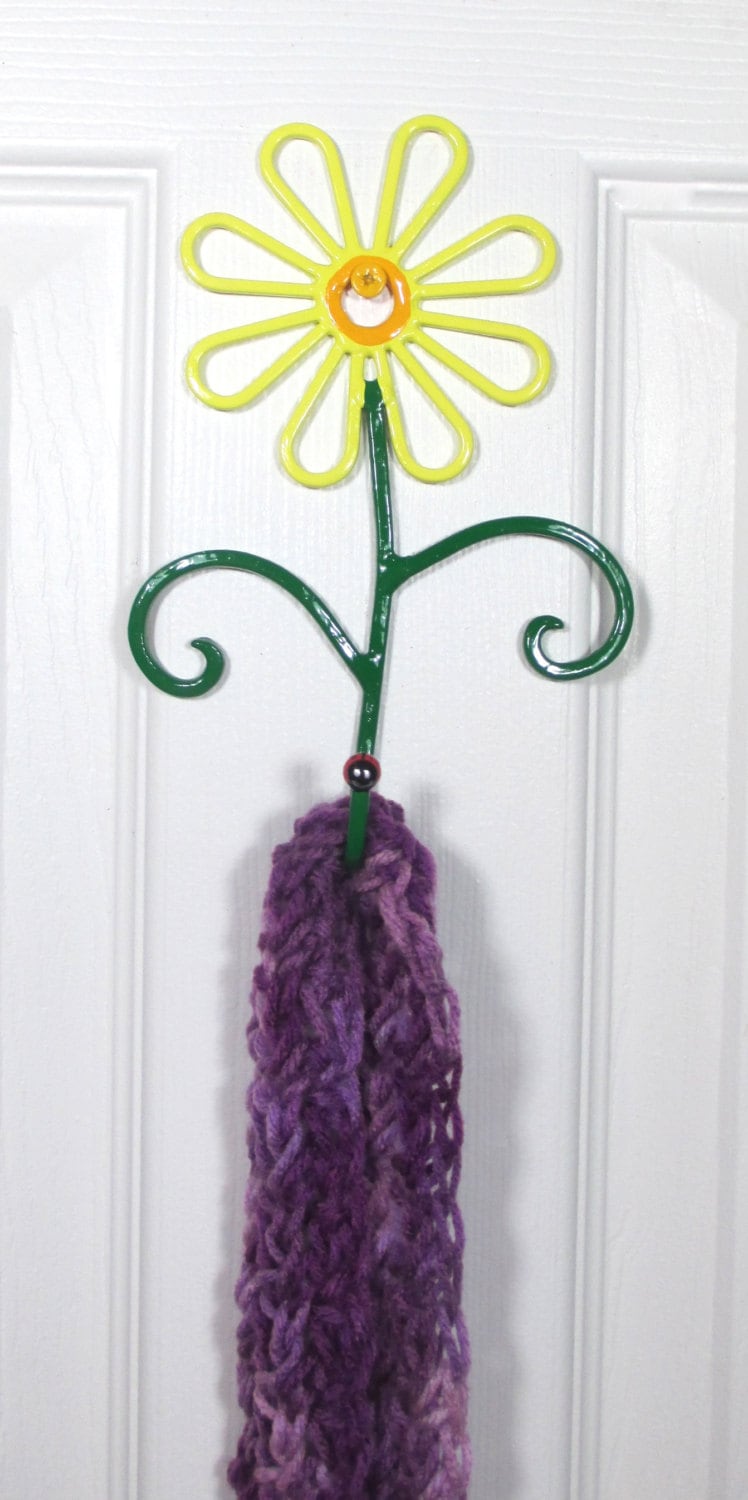Flower Wall Hook Metal Hand-Painted Yellow Daisy | Etsy