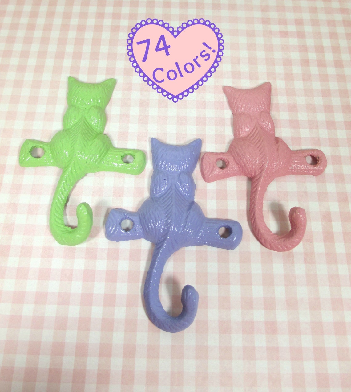Cat Kitten Hook Set of 3 Little Kittens Cast Iron Hand-painted in Pink ...