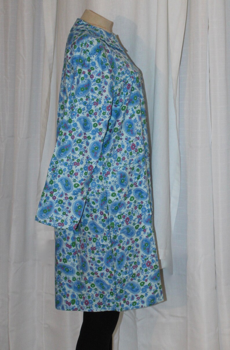 Vintage 70s Flannel Robe Deadstock Blue Paisley Button Front, Knee ...