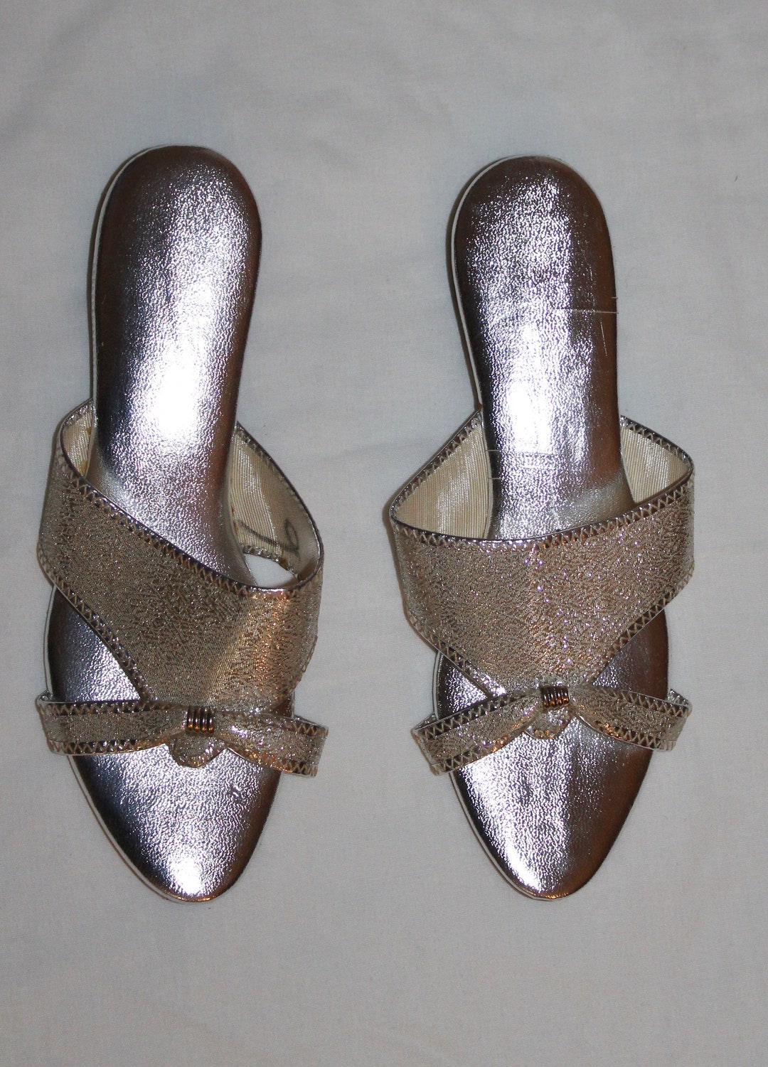 Vintage Silver Hostess Slippers Boudoir Slippers Indorables Pointy Toe ...