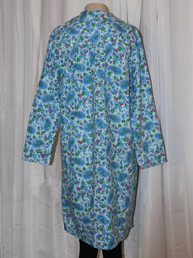 Vintage 70s Flannel Robe Deadstock Blue Paisley Button Front, Knee ...