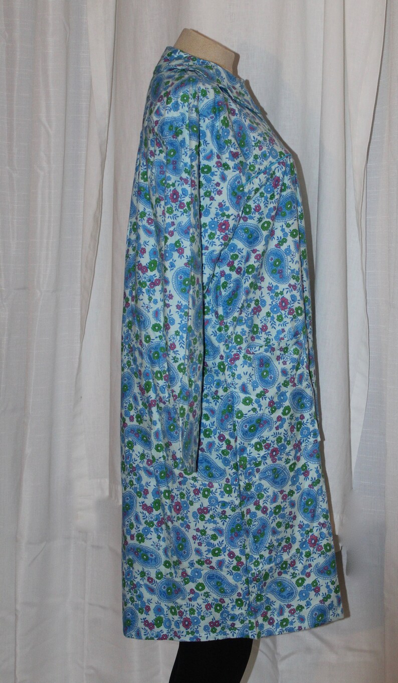 Vintage 70s Flannel Robe Deadstock Blue Paisley Button Front, Knee ...