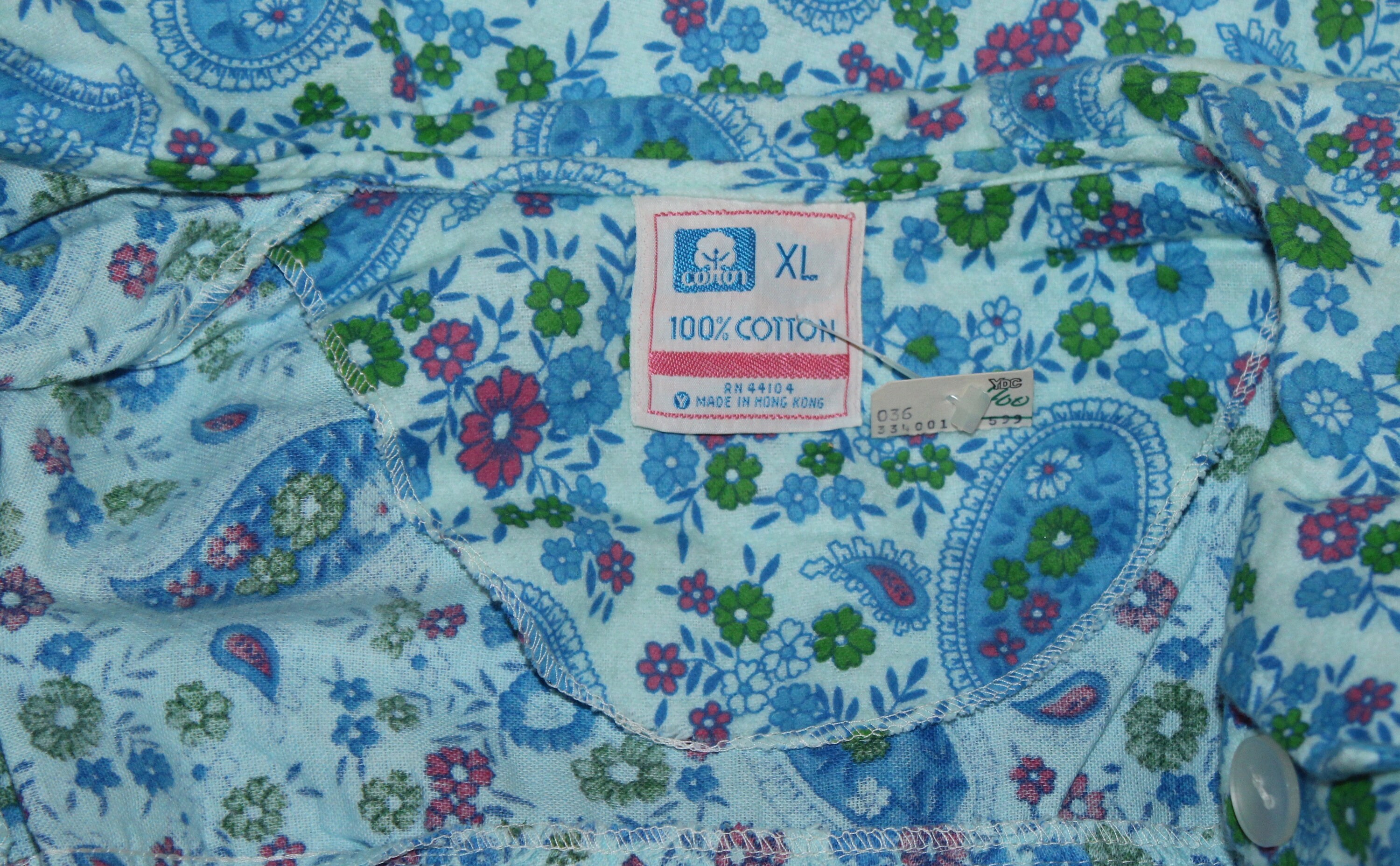 Vintage 70s Flannel Robe Deadstock Blue Paisley Button Front, Knee ...