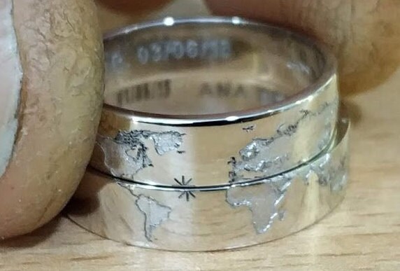18k Gold World Map Wedding Rings flat Earth Version. Wedding Band ...