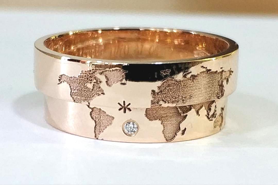 18k Gold World Map Wedding Rings • “flat Earth” Design • Handcrafted ...
