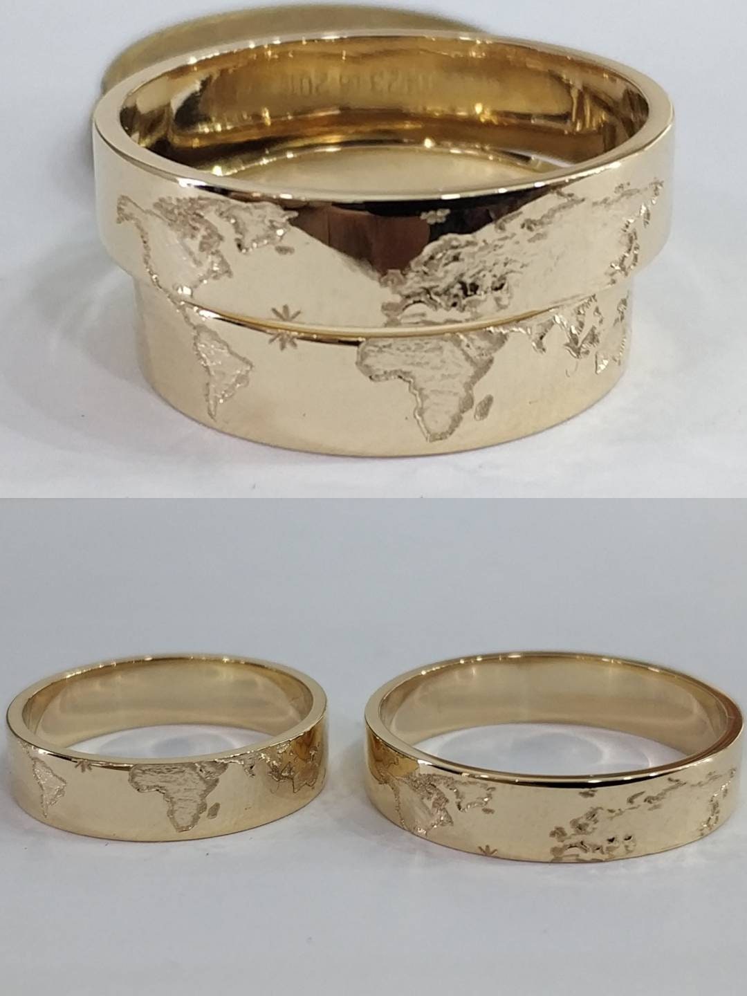 18k Gold World Map Wedding Rings • “flat Earth” Design • Handcrafted ...