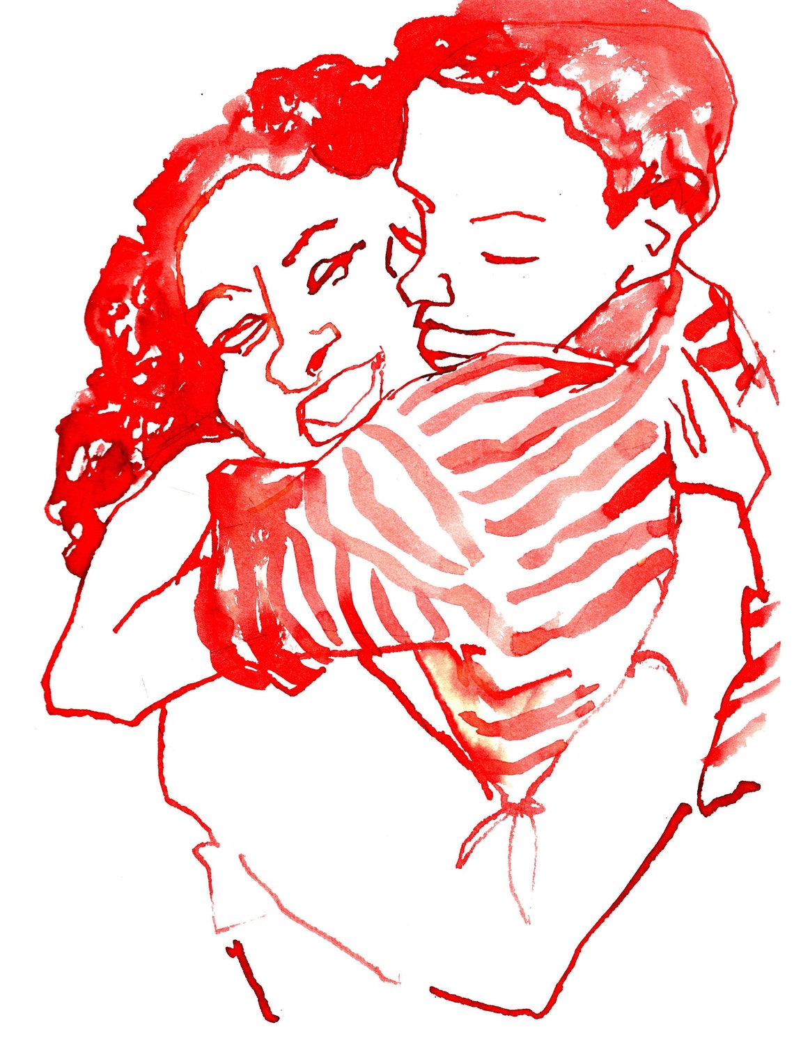 Hugging Fine Art Print of Watercolor Sketch - Etsy