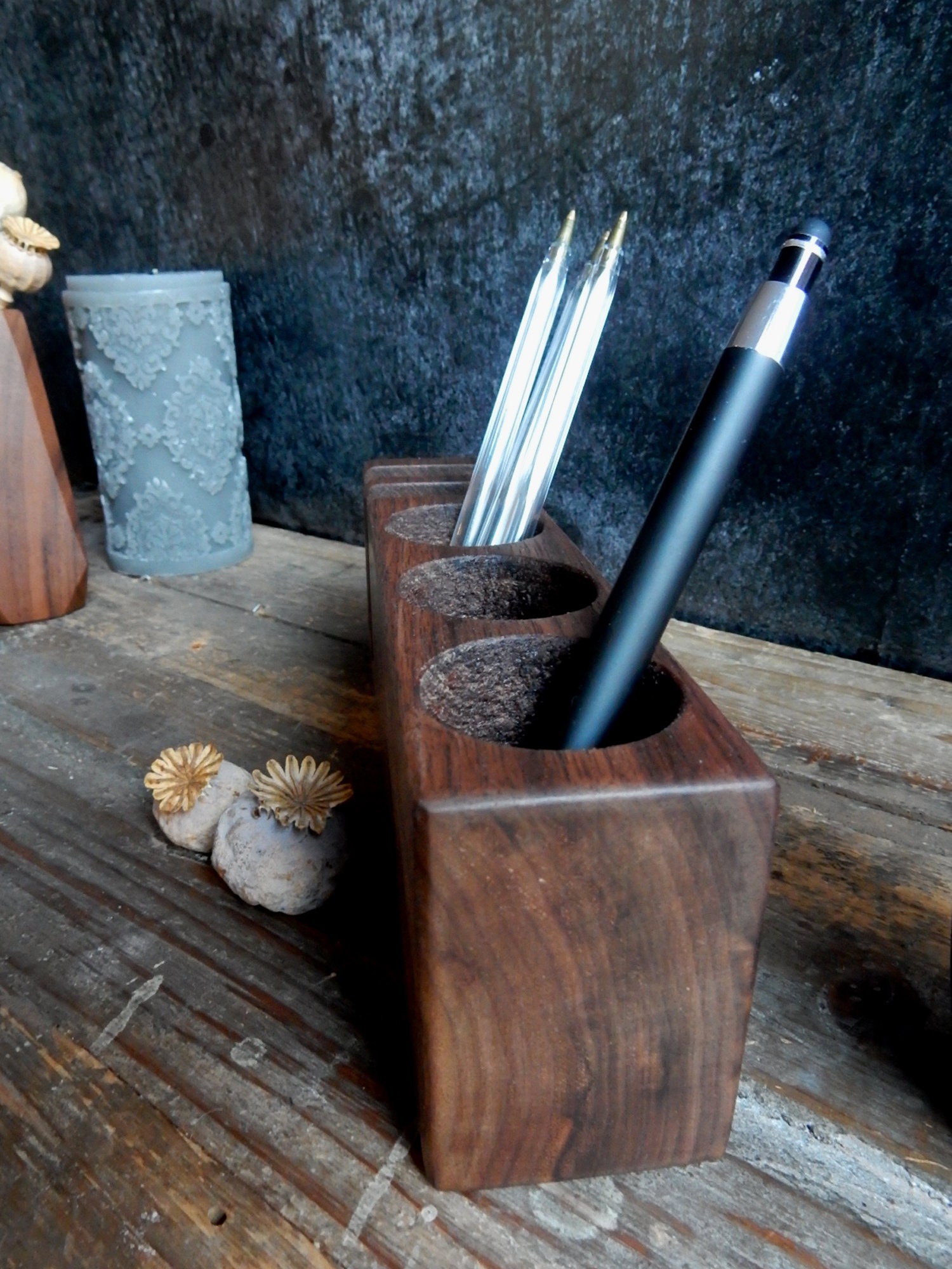 Pen Holder Wood Desk Organizer. Wooden Pencil Holder Wood | Etsy