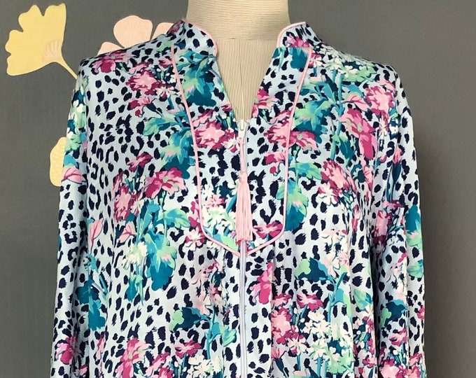 Miss Elaine Long Floral Robe, Vintage Zip Front Robe, L LARGE 40" Bust ...