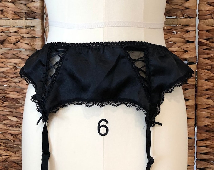 80s Vintage Frederick's of Hollywood Black Satin Garter Belt, Vintage ...