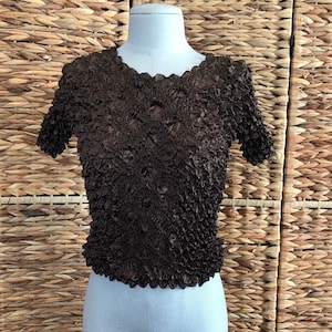 Popcorn Top, Brown Magic Popcorn Top, Bubble Shirt, Crinkle Top, 90s ...