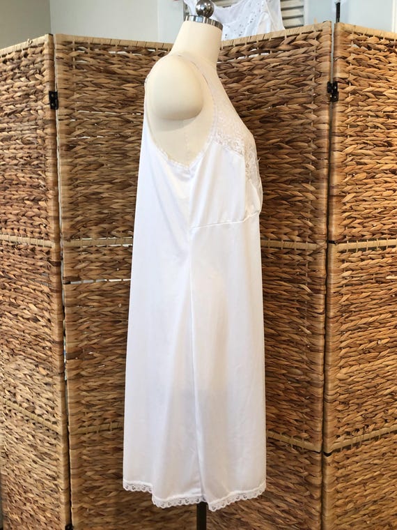Vintage 1970s Sheer White Full Slip, Lace Trim Nylon … - Gem
