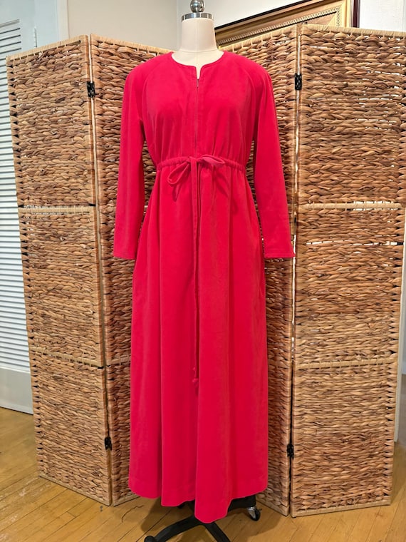 Vintage 60s Hot Pink Velour Velvet Robe, Long Vanity … - Gem