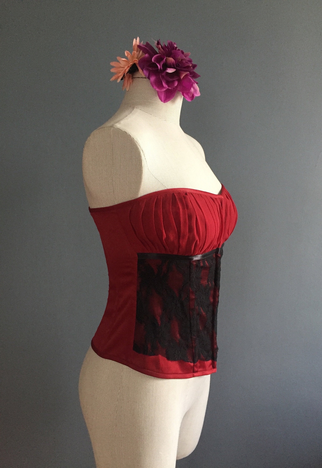 Charlotte Russe Corset, 90s Strapless Black and Red Vintage Corset, 34B ...