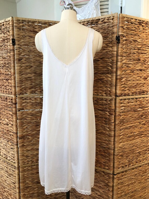 Vintage 1970s Sheer White Full Slip, Lace Trim Nylon … - Gem