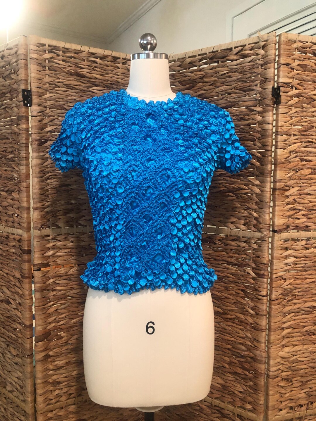 Popcorn Top, Aqua Blue Popcorn Top, Bubble Shirt, Crinkle Top, 90s Y2K ...