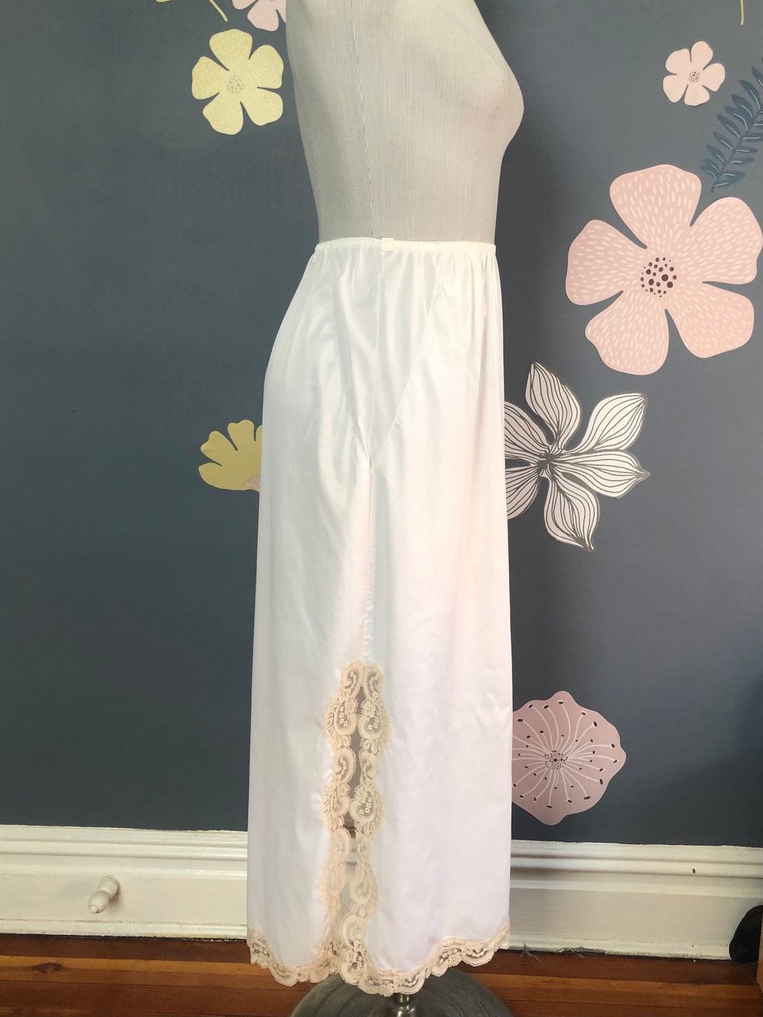 60s Long Slip, White Lace Trim Half Slip, Vintage Ankle Length Half ...