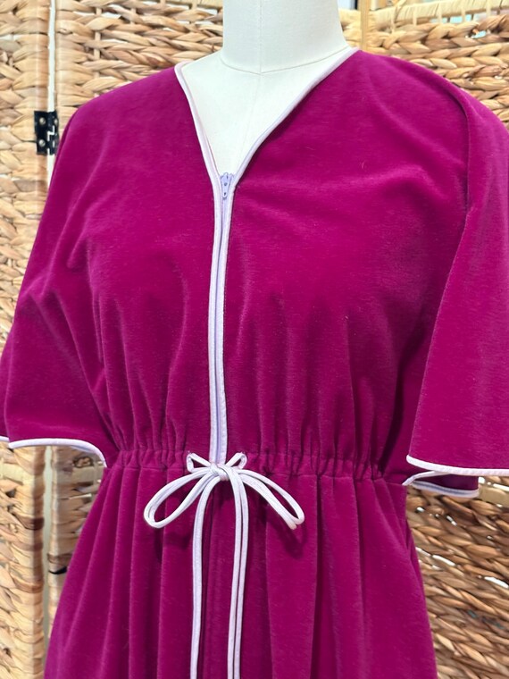 Vintage 60s Maroon Velvet Velour Robe, Long Vanity Fa… - Gem