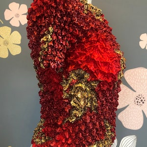 Popcorn Top, Red Gold Paisley Popcorn Top, 90s Bubble Shirt, Crinkle ...