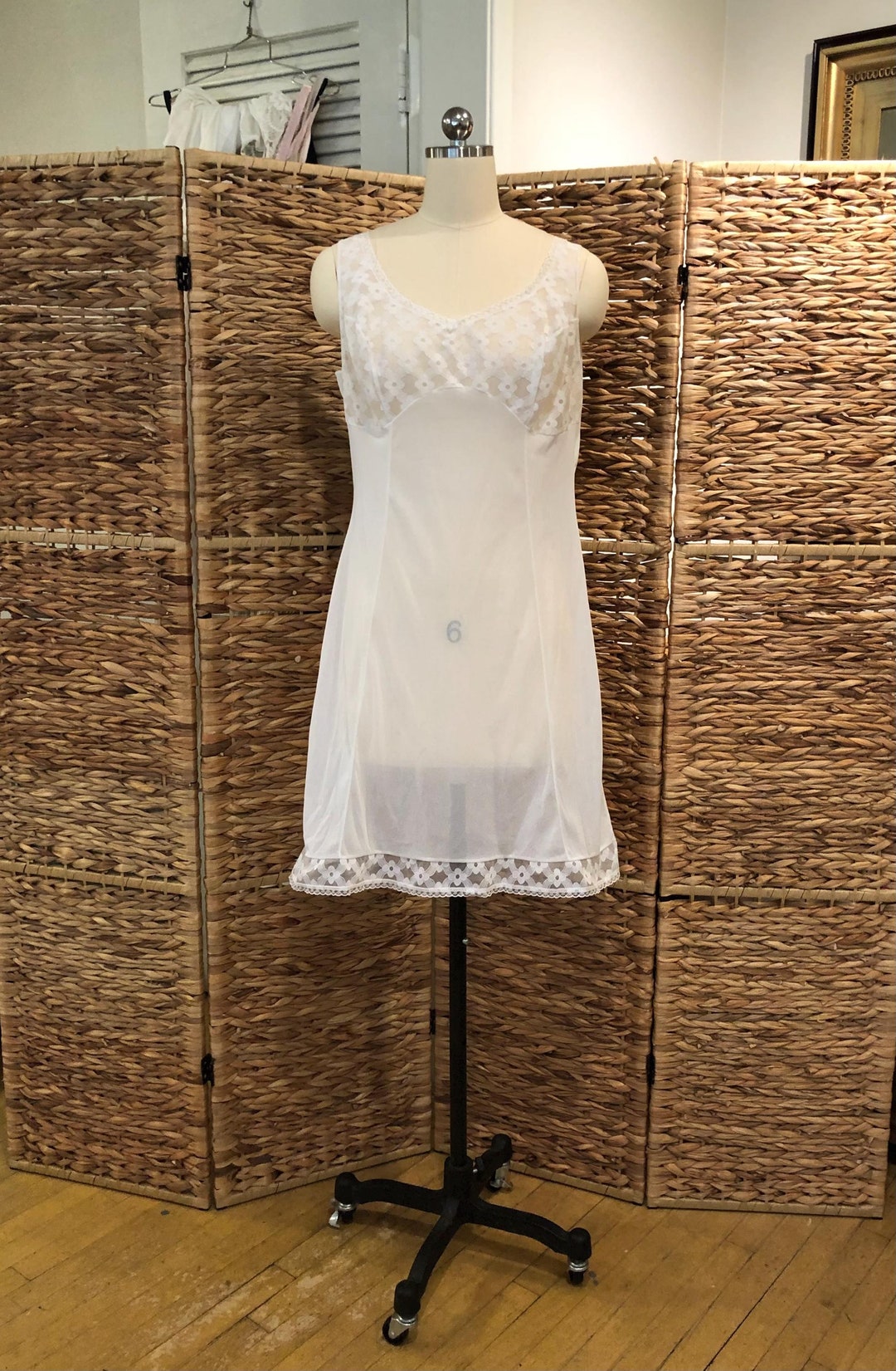 Vintage 1970s Sheer White Slip, Lace Trim White Chemise, Medium 38 Bust ...