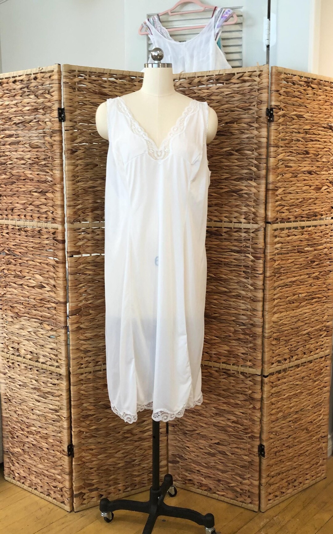 Vintage 1970s Sheer White Full Slip, Lace Trim Nylon Slip Chemise, Plus ...