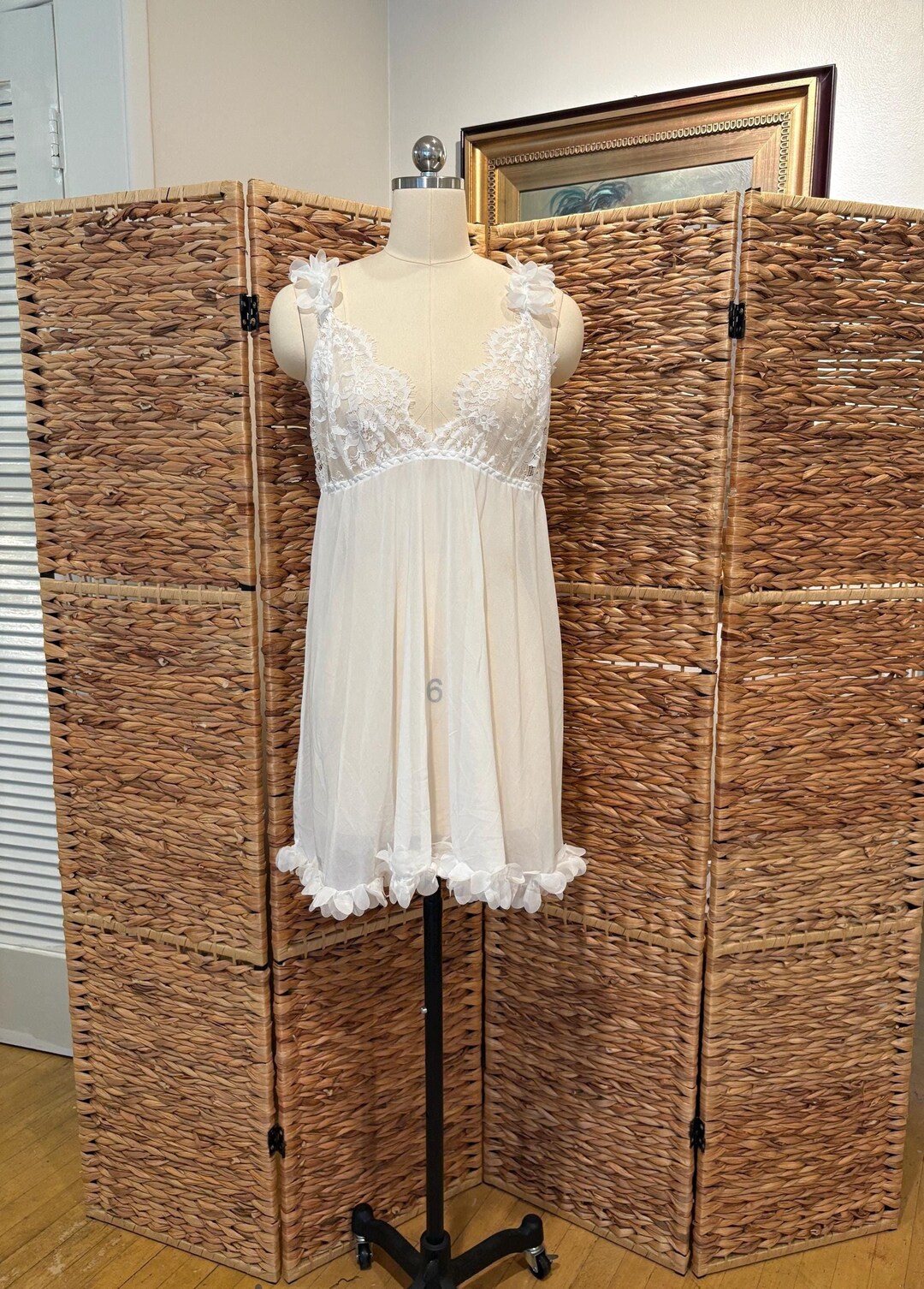 Buy 80s Sheer See Through Babydoll Lingerie, White Babydoll, M/L ...