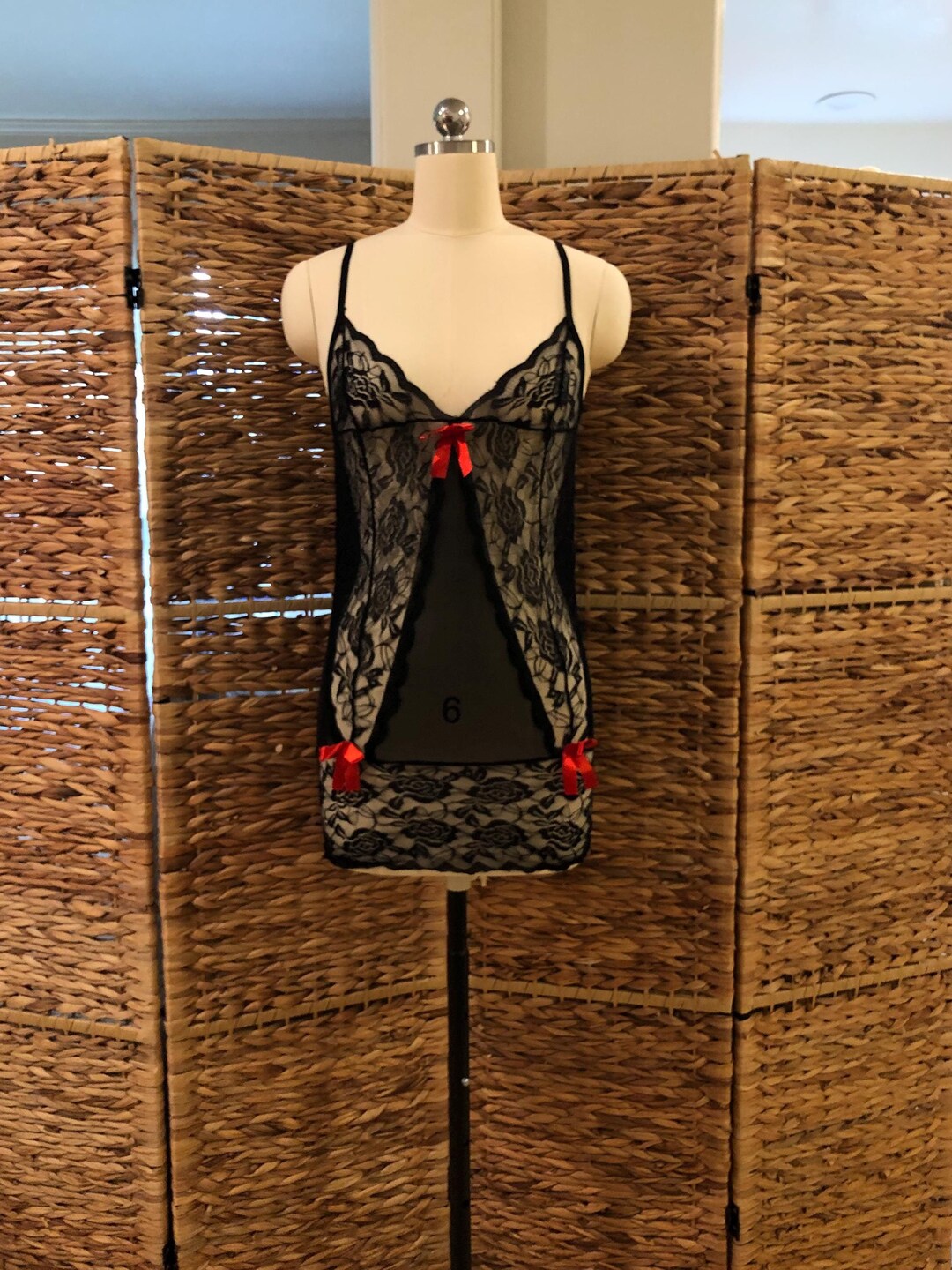 Vintage Sheer Lace Negligee, Black and Red See Through Lingerie, Small ...