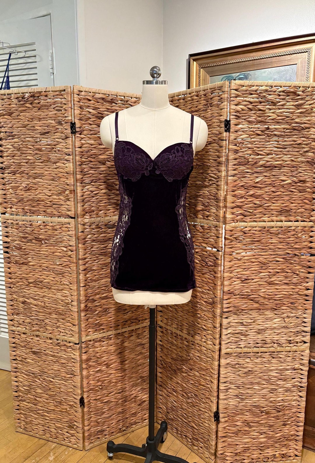Vintage 90s Purple Velvet Lace Slip Dress, 34B XS - Etsy