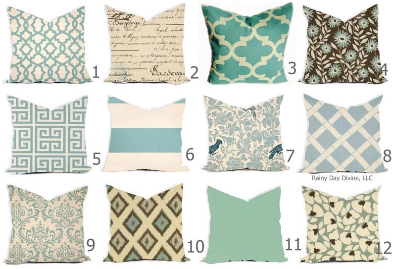 Pillows Covers Blue Spa Mist Aqua Turquoise Natural Linen Ikat Modern ...