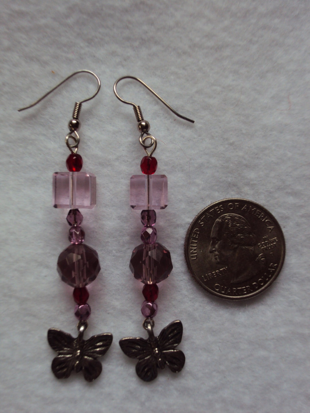 Pink and Purple Glass Bead Dangles With Butterfly Charms - Etsy