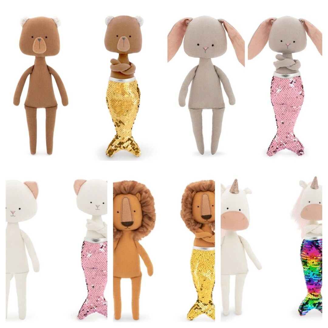 Mermaid Teddy Bear Rabbit Cat Cat Lion Unicorn Plush Toy Removable Tail ...