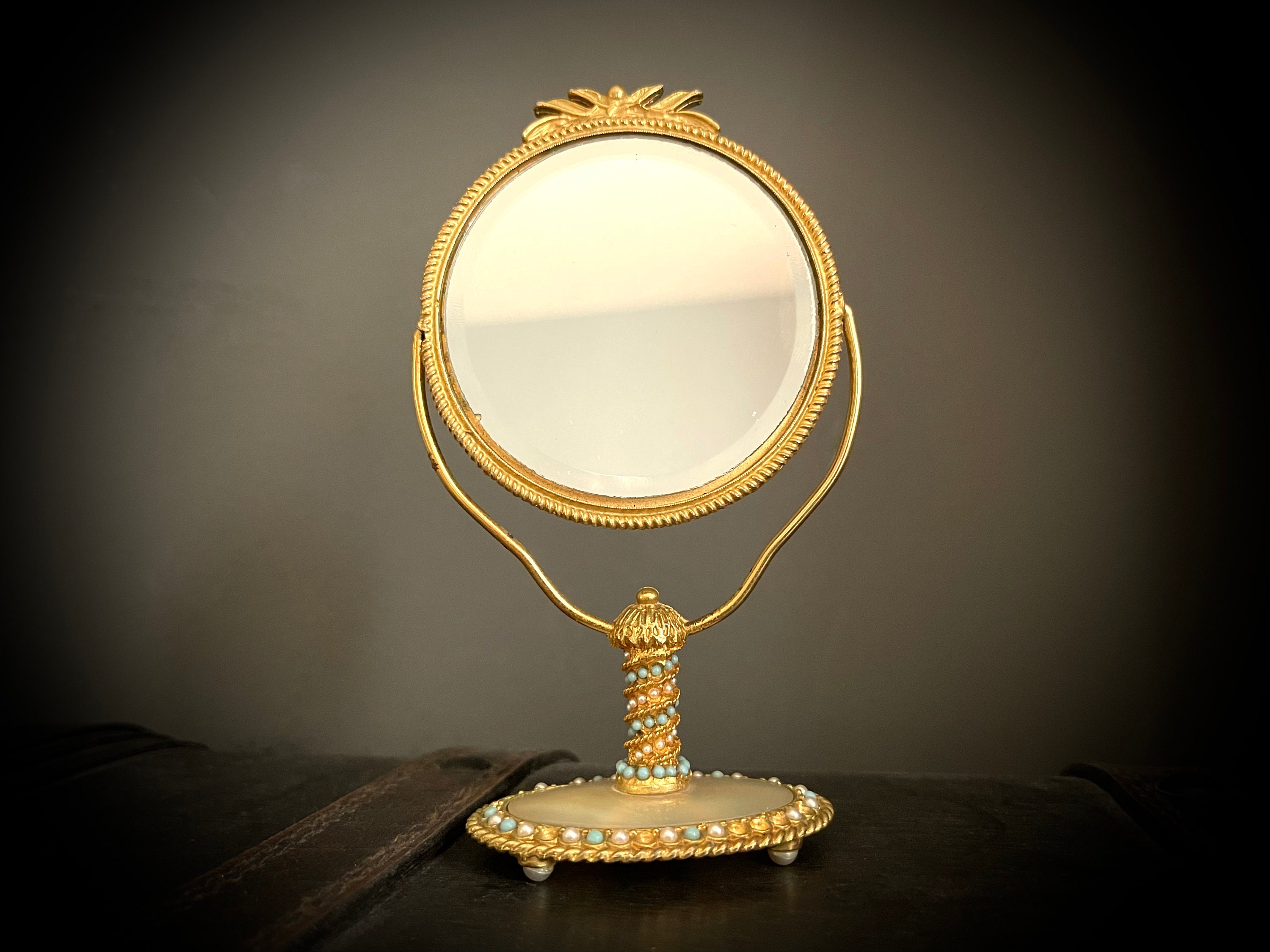 Vintage Mirror Vanity Mirror Gold-colored Round Antique Brocante ...