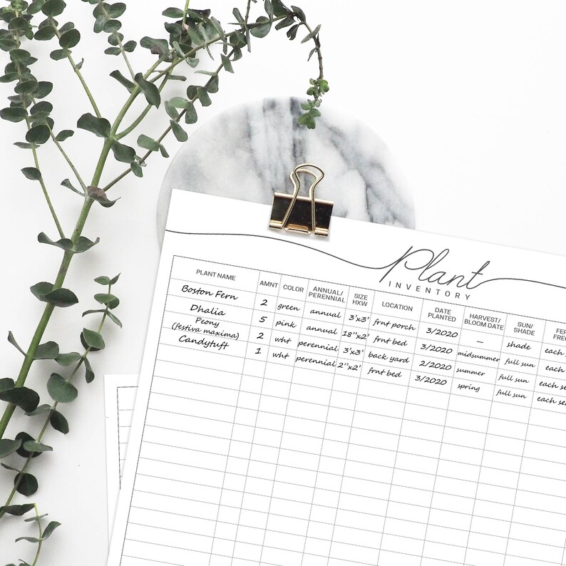 Plant Inventory Sheet Plant List Garden Inventory | Etsy