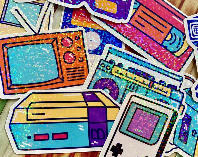 Pack of 11 Waterproof Vinyl Holographic 80s Themed Stickers, Retro ...