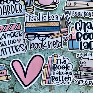 Pack of 10 Waterproof Vinyl Book Lover Stickers, Reading Sticker Pack ...