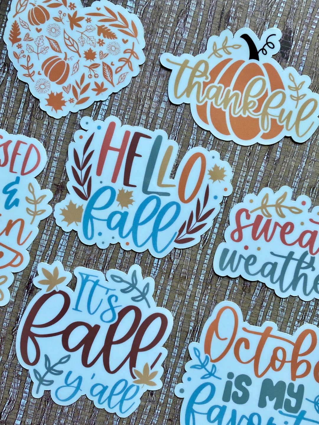 Pack of 7 Waterproof Vinyl Fall Stickers, Autumn Seasonal Sticker Pack ...