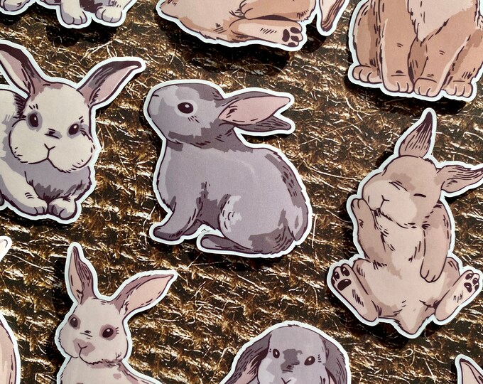 Pack of 10 Waterproof Vinyl Cute Rabbit Stickers, Easter Bunny Sticker ...
