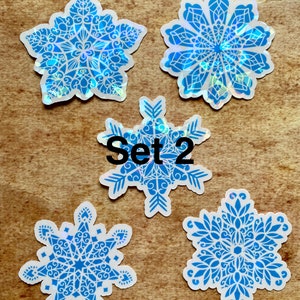 Pack of 5 Waterproof Vinyl Snowflake Stickers, Christmas Winter Sticker ...