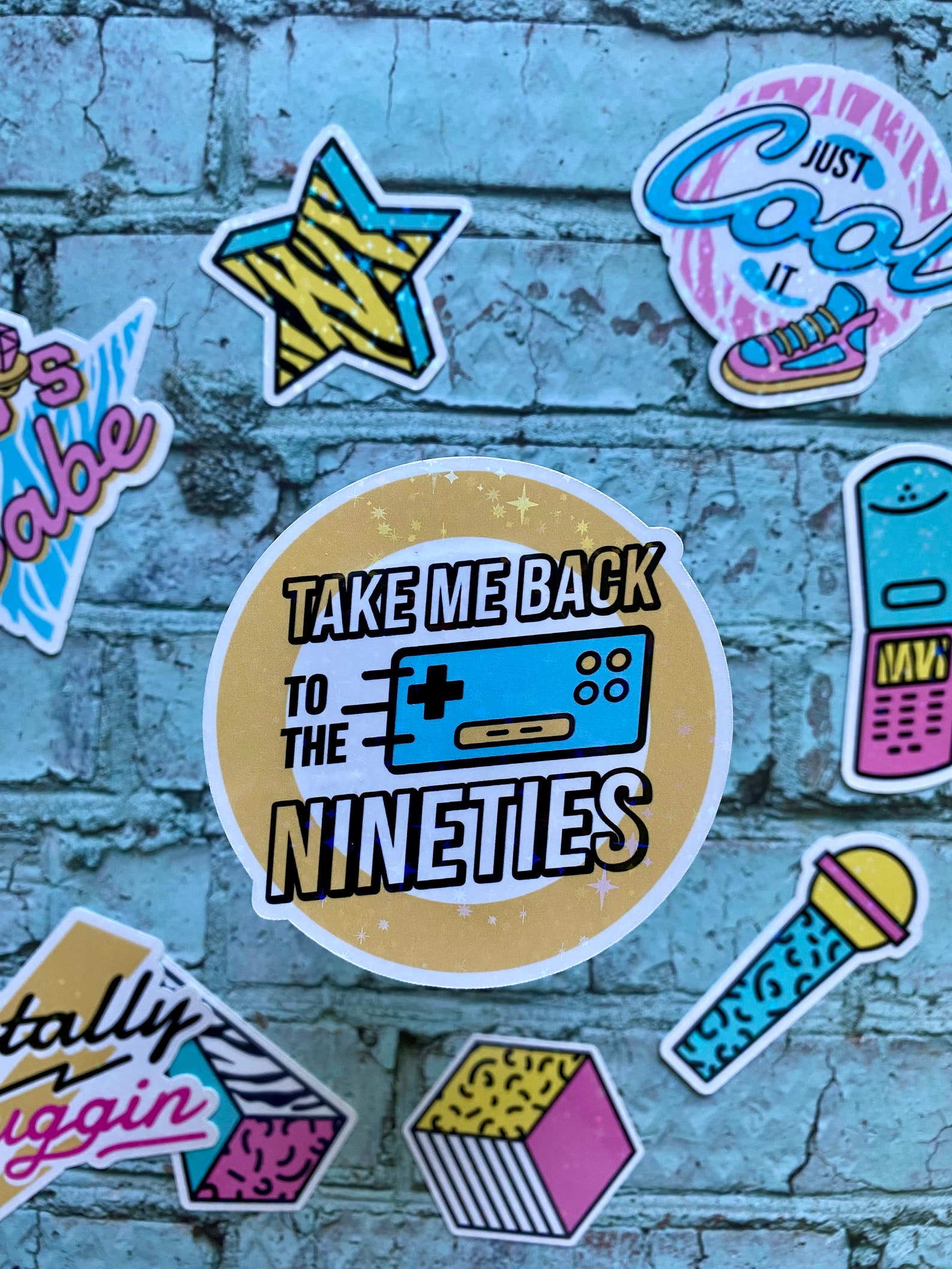 Pack of 9 Waterproof Vinyl Holographic 90s Themed Stickers - Etsy