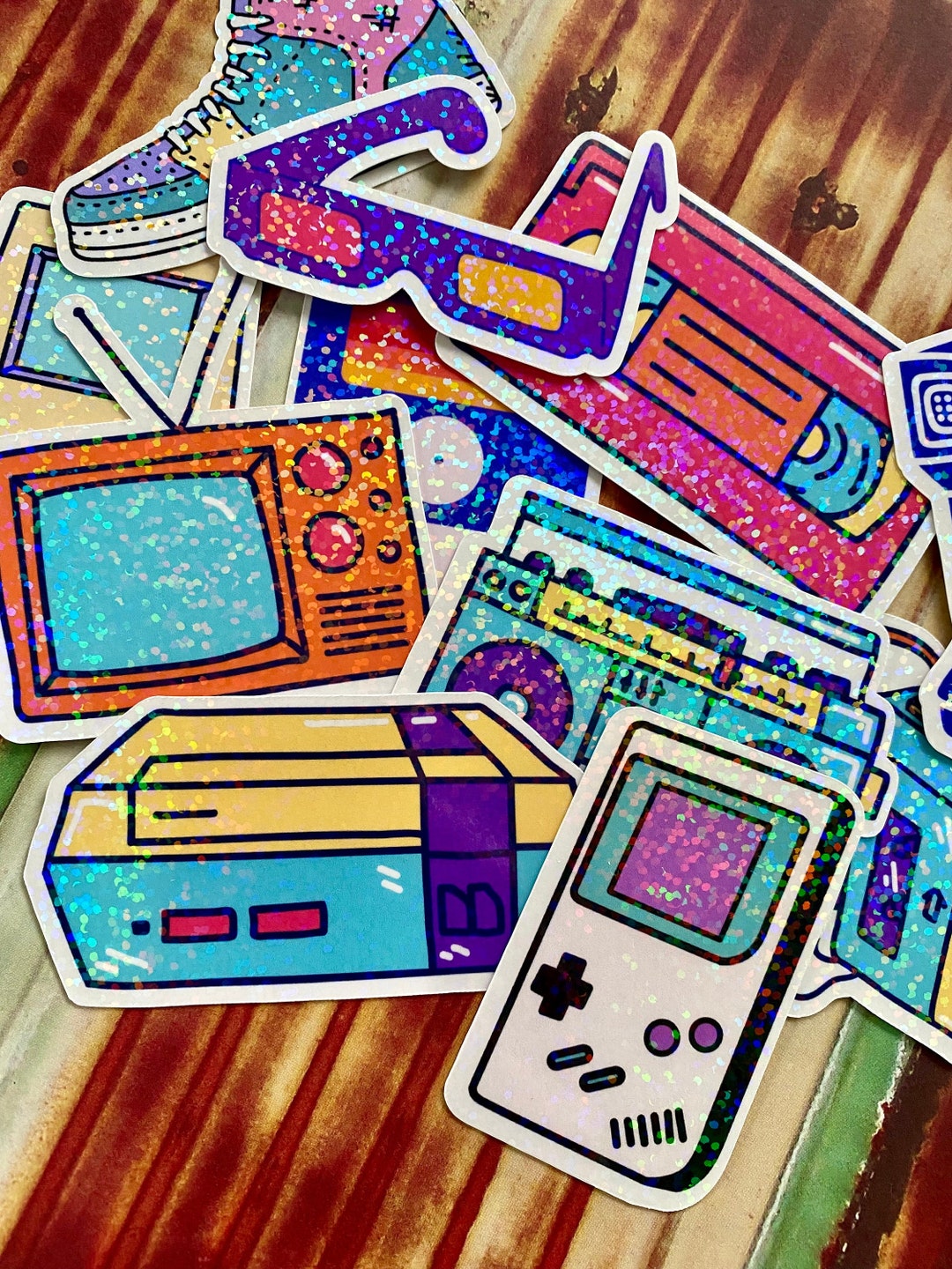 Pack of 11 Waterproof Vinyl Holographic 80s Themed Stickers, Retro ...