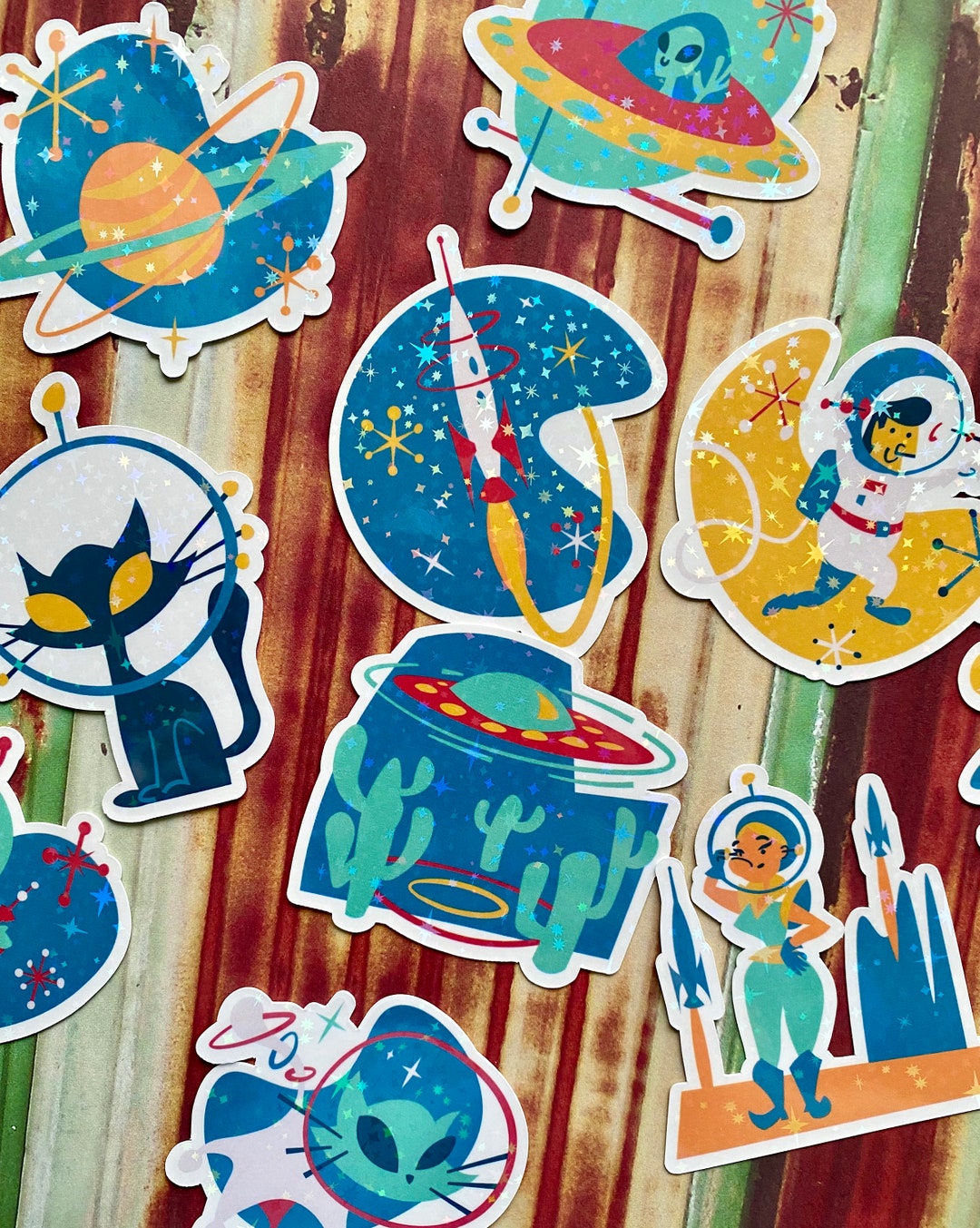 Pack of 10 Waterproof Vinyl Mid Century Modern Space Stickers, Retro ...